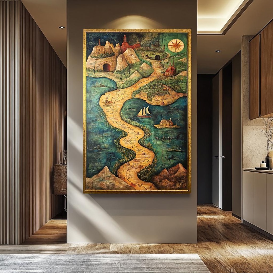 Surreal Fantasy Map Canvas Wall Art Whimsical Illustrated Journey With ...