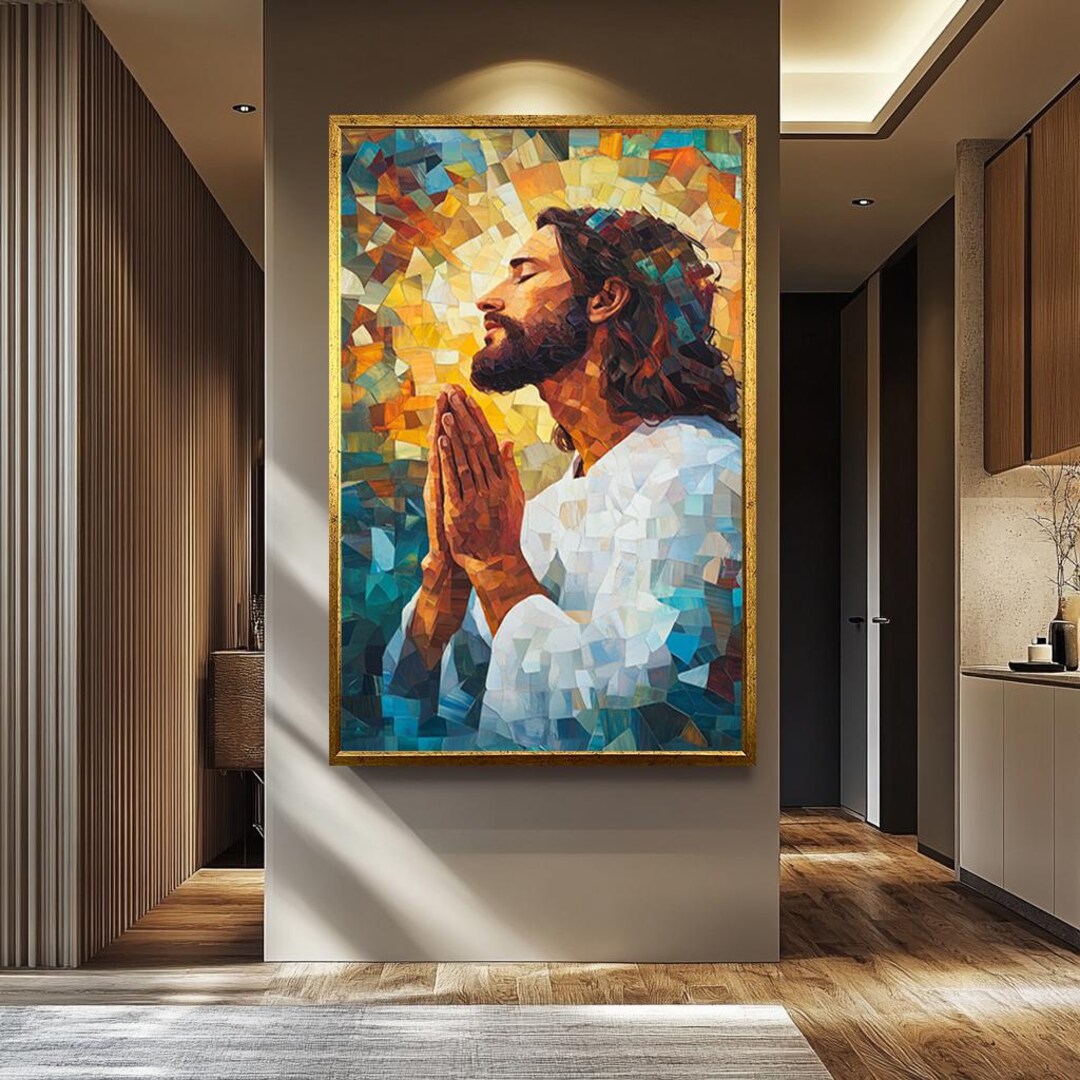 Jesus Christ Praying Art, Abstract Christian Wall Decor, Modern ...