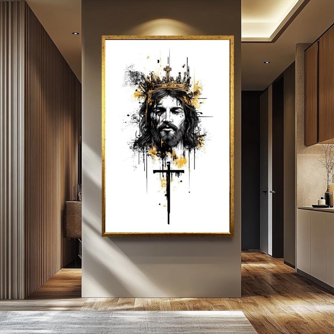 Modern Jesus Crown of Thorns Wall Art | Abstract Religious Canvas Print ...
