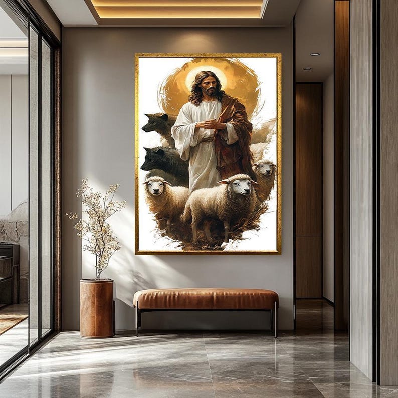 Jesus Christ the Good Shepherd Canvas Print, Spiritual Protection ...