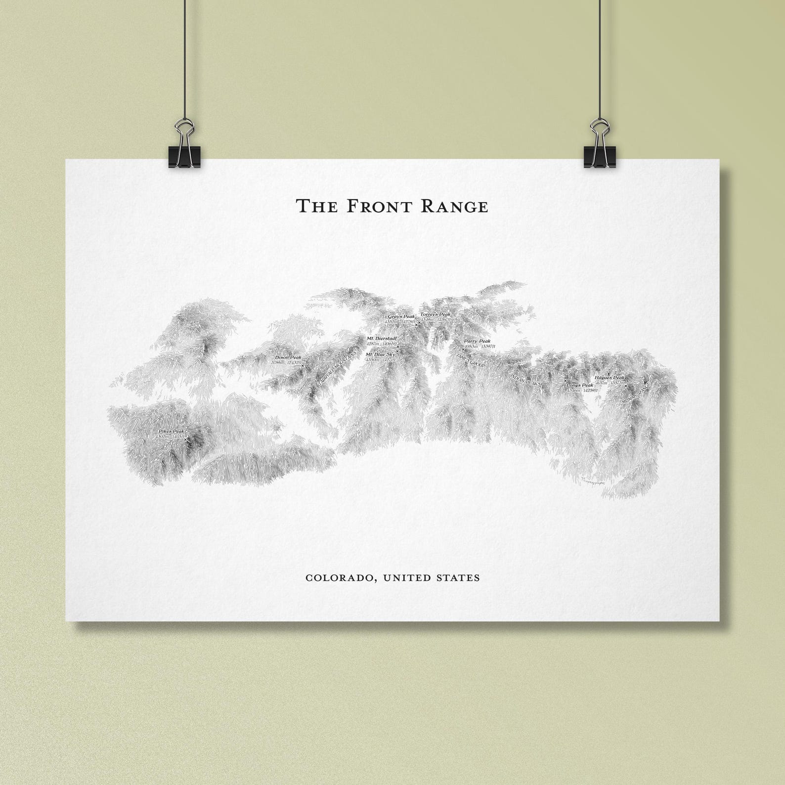 Colorado Front Range Landscape Sketch Poster | Terrain Map Wall Art ...