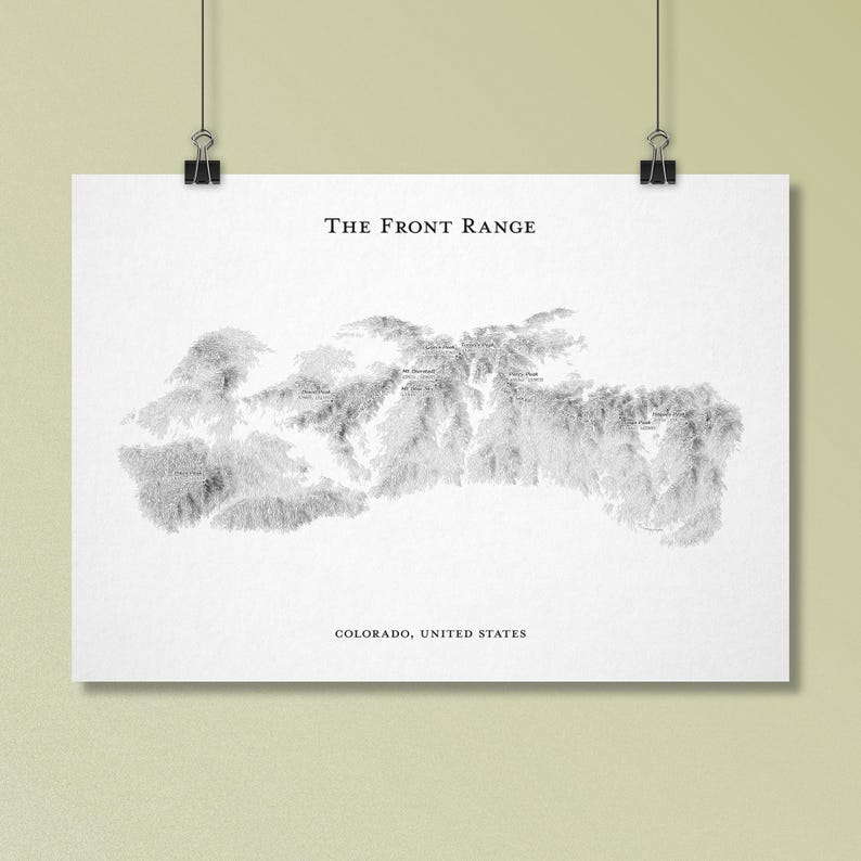Colorado Front Range Landscape Sketch Poster | Terrain Map Wall Art ...