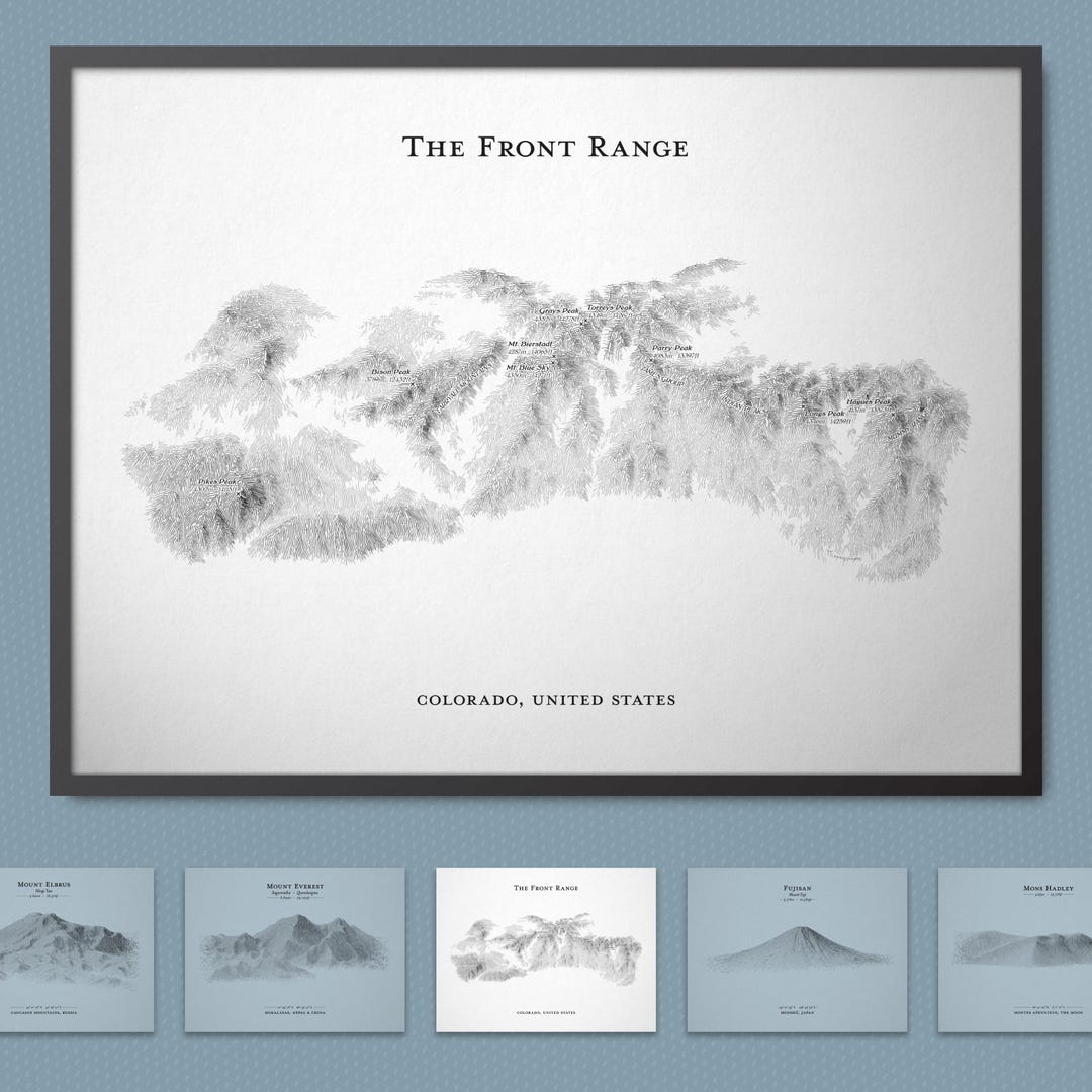 Colorado Front Range Landscape Sketch Poster | Terrain Map Wall Art ...