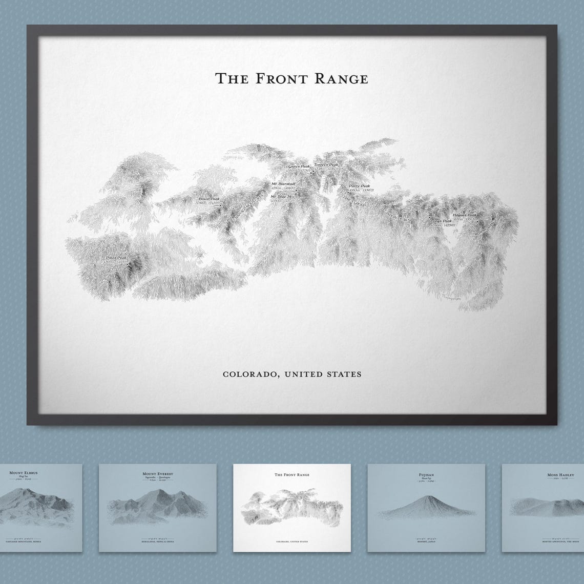 Colorado Front Range Landscape Sketch Poster | Terrain Map Wall Art ...