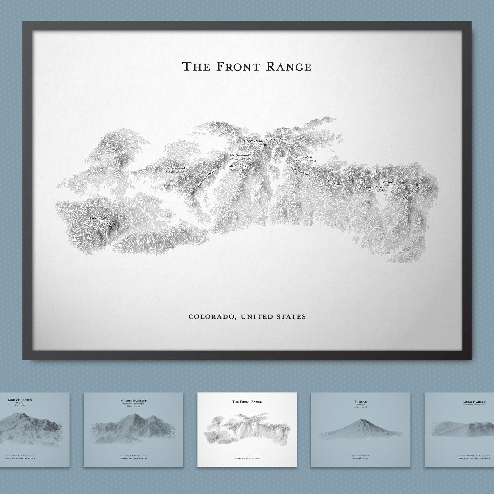Colorado Front Range Landscape Sketch Poster | Terrain Map Wall Art ...