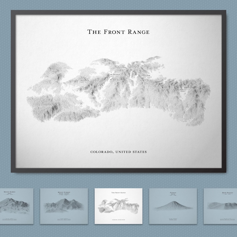 Colorado Front Range Landscape Sketch Poster Terrain Map Wall Art With ...