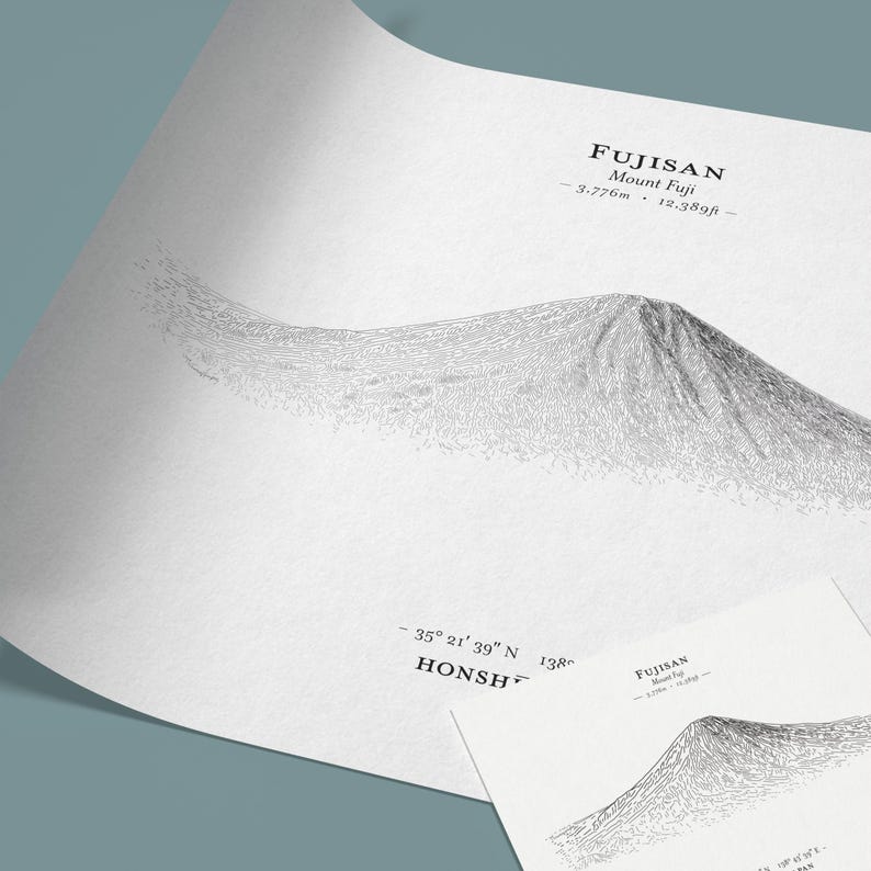 Mount Fuji / Fujisan Landform Sketch Poster highest Point in Japan ...