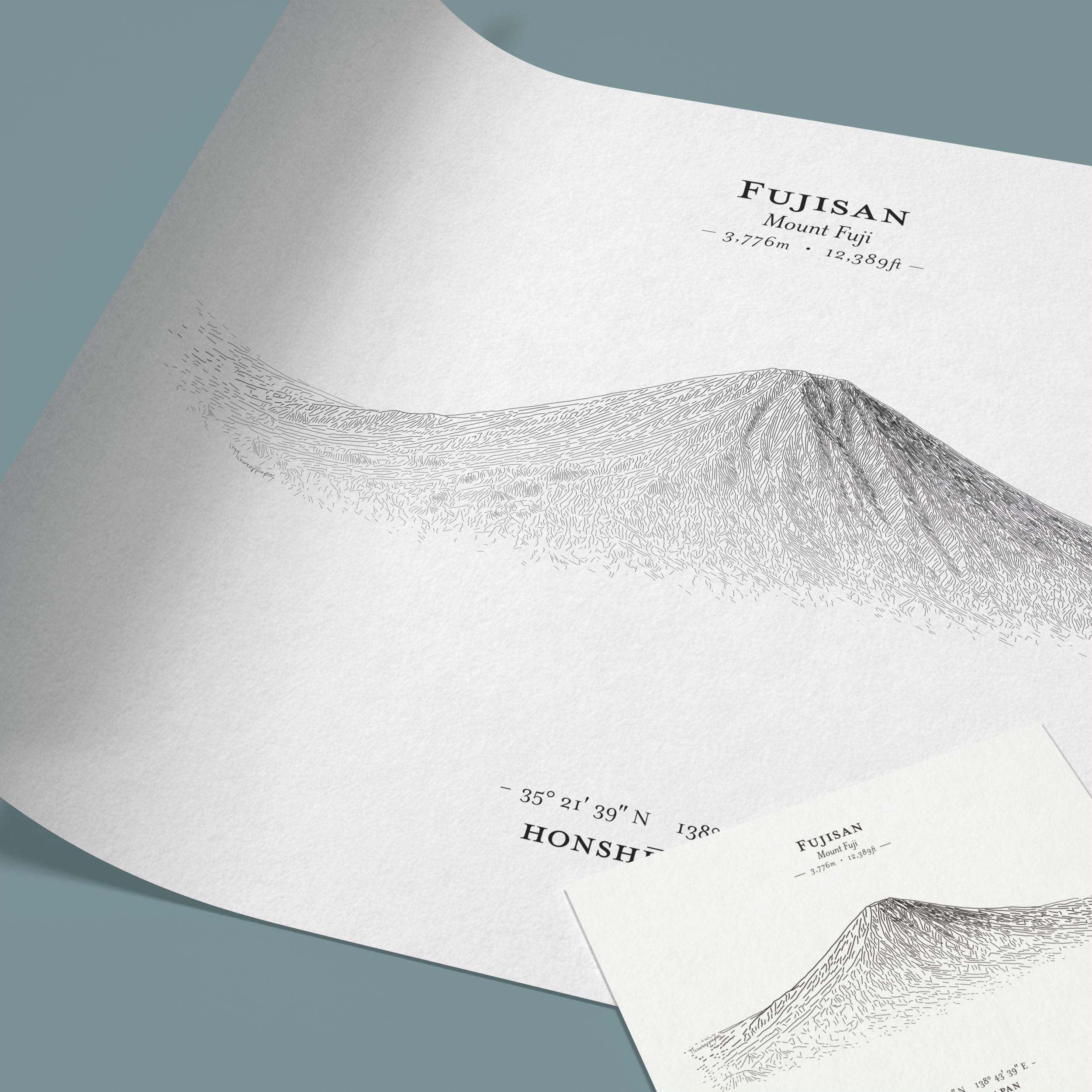 Mount Fuji / Fujisan Landform Sketch Poster (highest Point in Japan ...