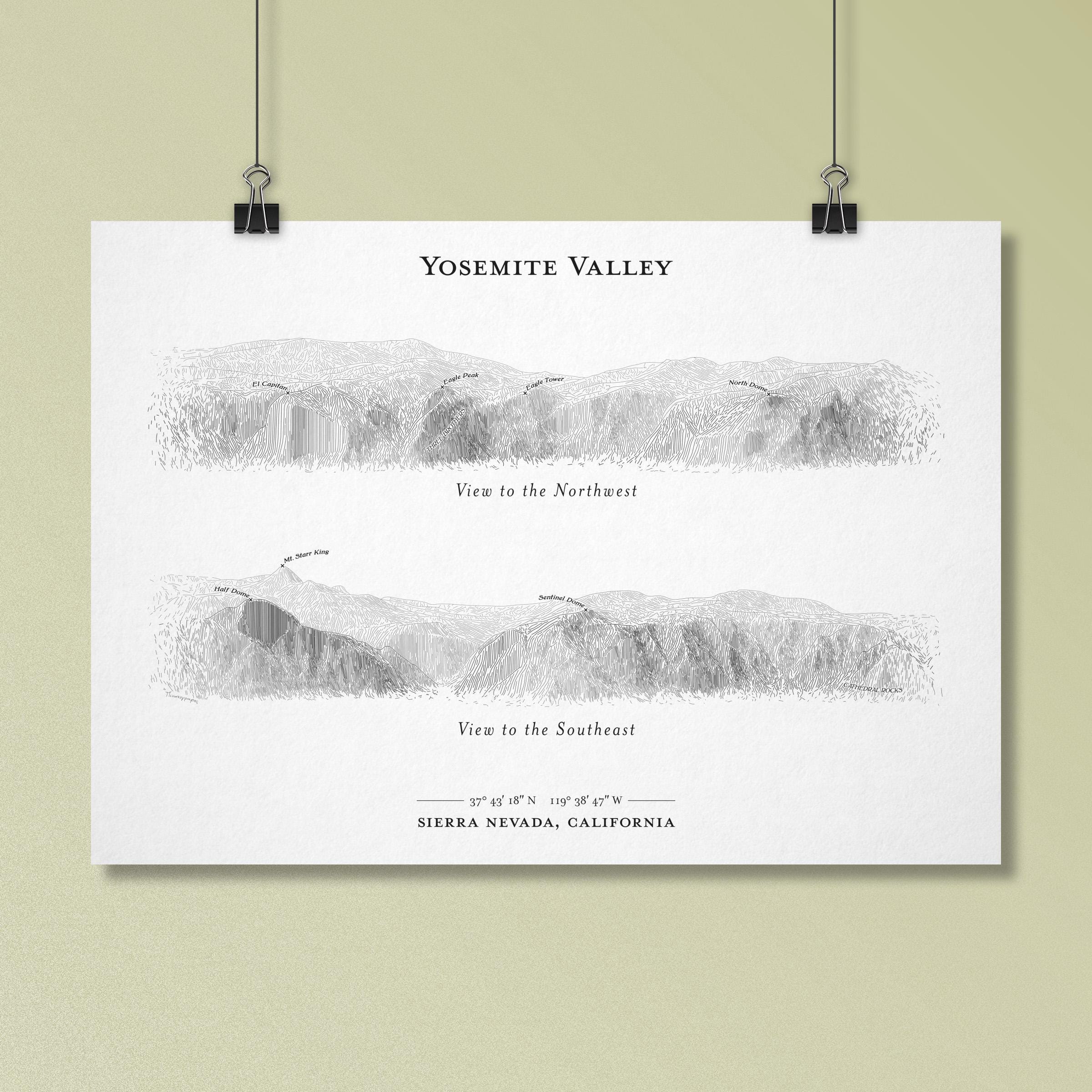 Yosemite Valley Landform Sketch Poster (half Dome, El Capitan, North ...