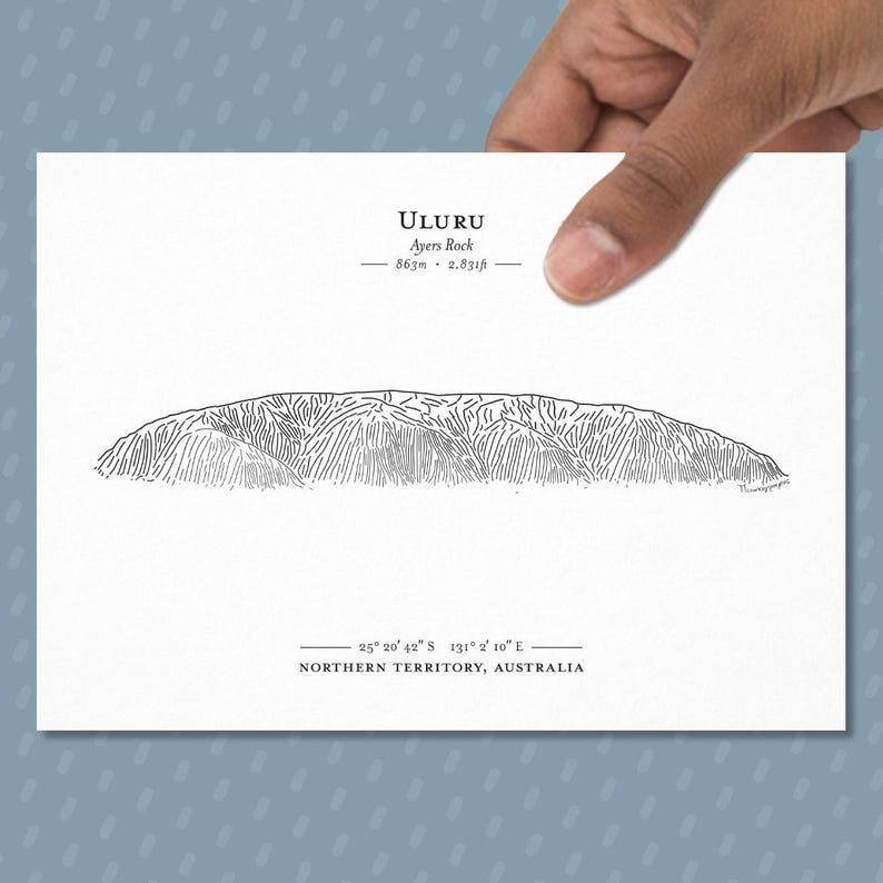 Uluru (ayers Rock) Terrain Sketch Wall Art - Etsy