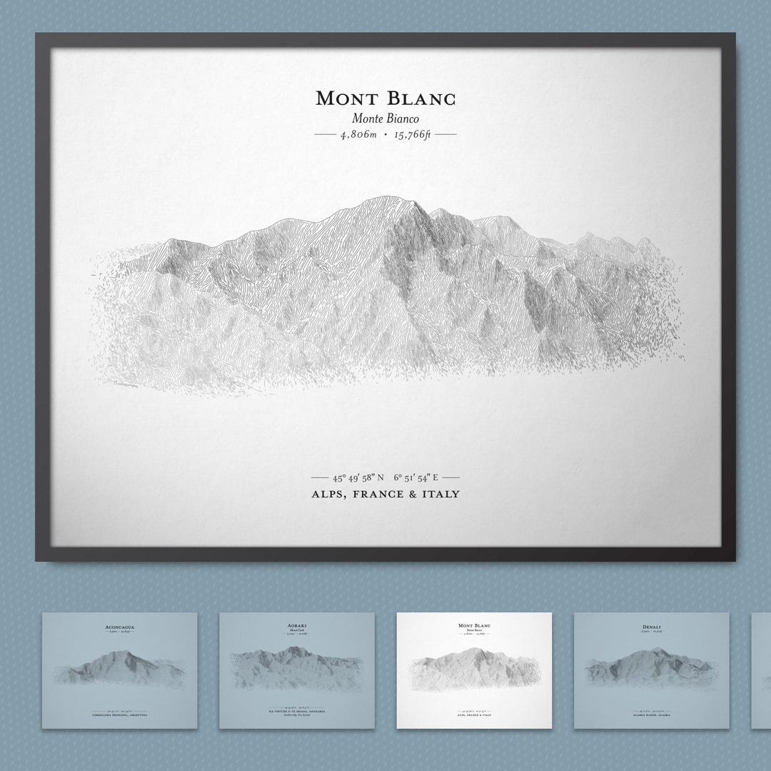 Mont Blanc / Monte Bianco Landform Sketch Poster (highest Peak in the ...