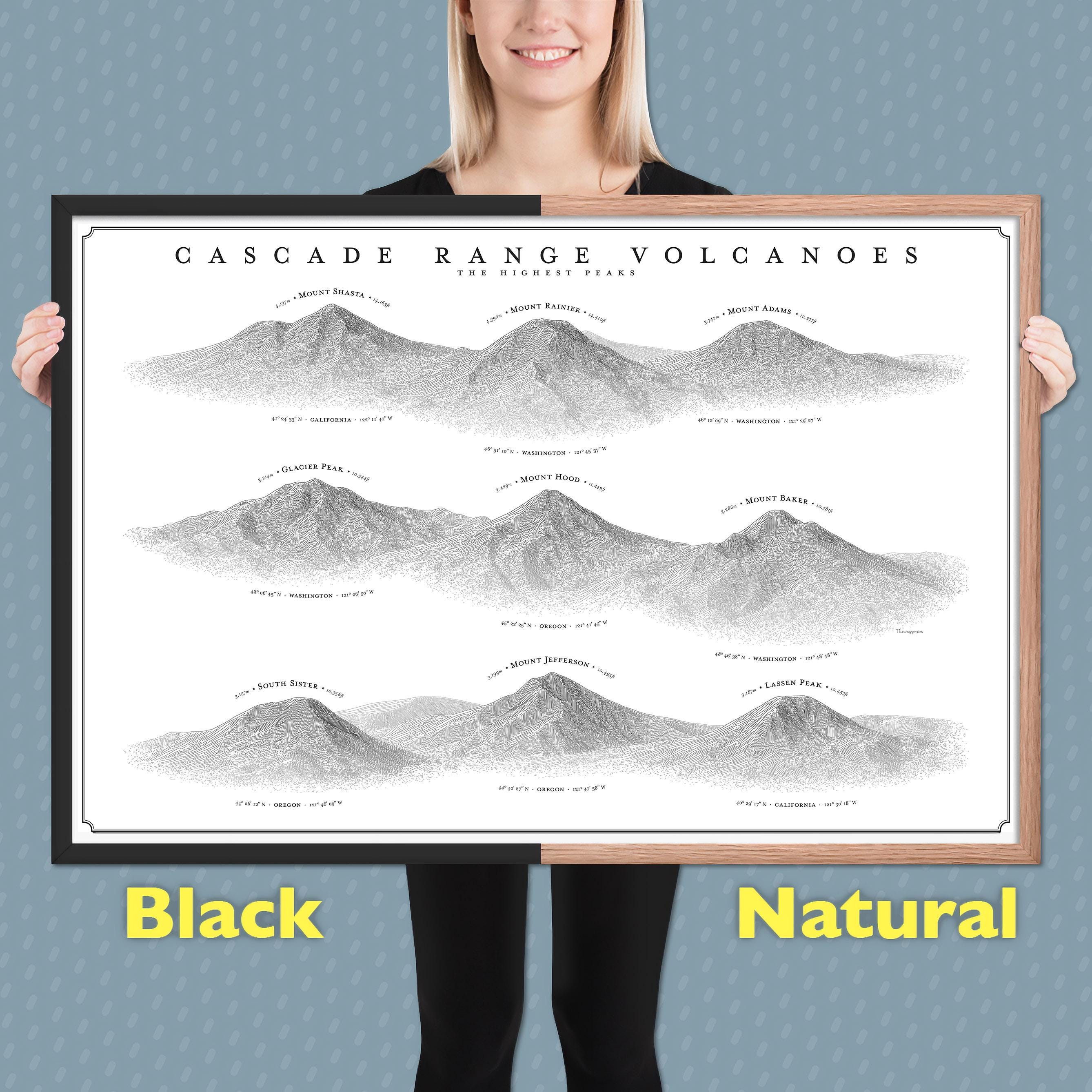 Cascade Range Volcanoes Sketch Wall Art - Etsy