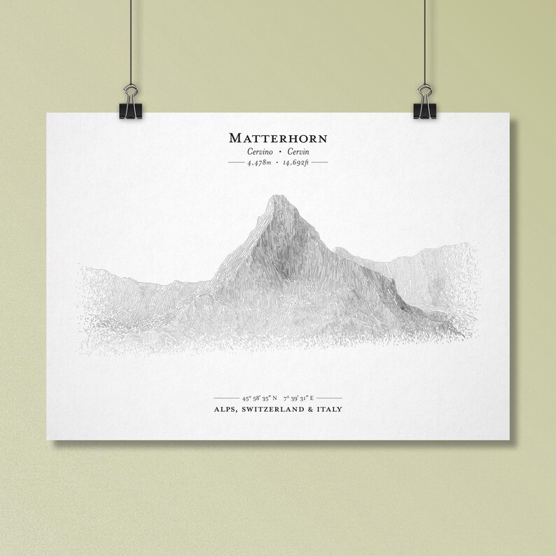 Matterhorn (cervino / Cervin) Terrain Sketch Wall Art - Etsy