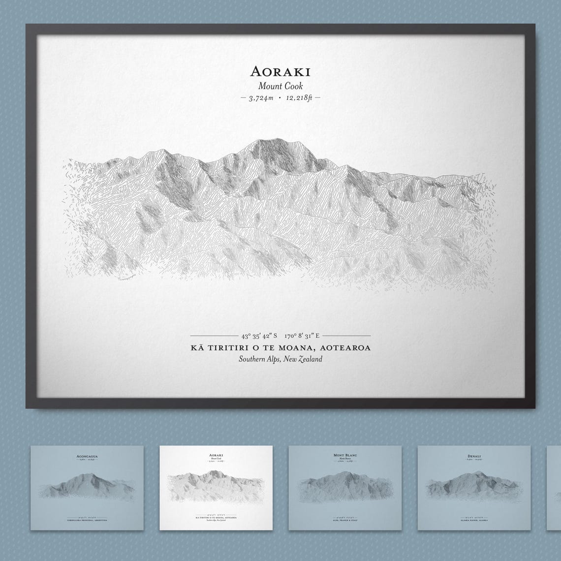 Aoraki / Mt. Cook Terrain Sketch Wall Art - Etsy