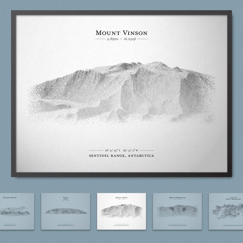 Mount Vinson Landform Sketch Poster (highest Point in Antarctica ...