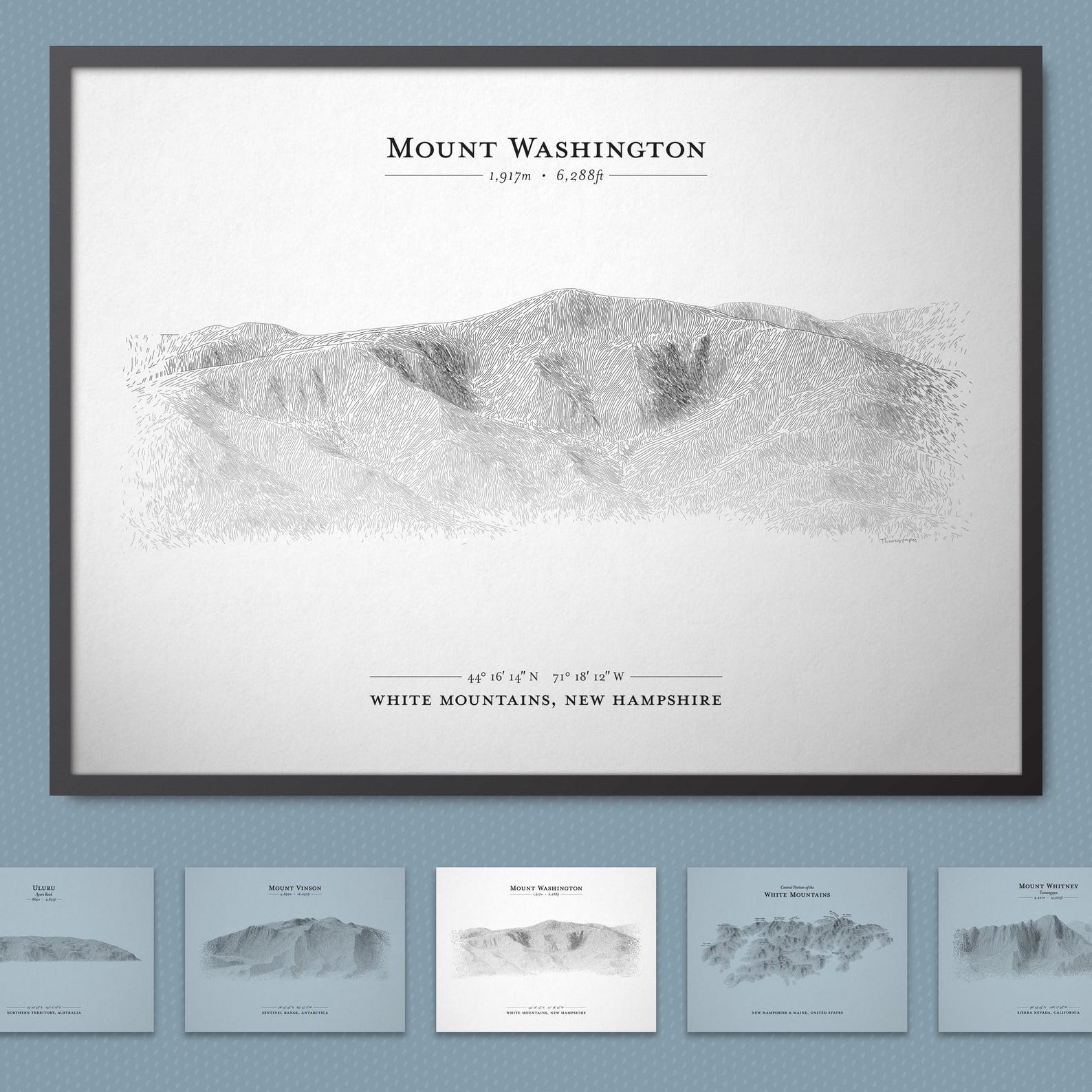 Mount Washington Terrain Sketch Wall Art - Etsy