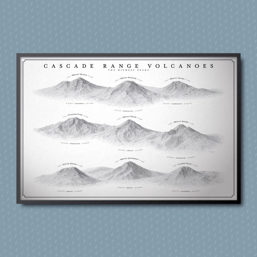 Cascade Range Volcanoes Sketch Wall Art - Etsy
