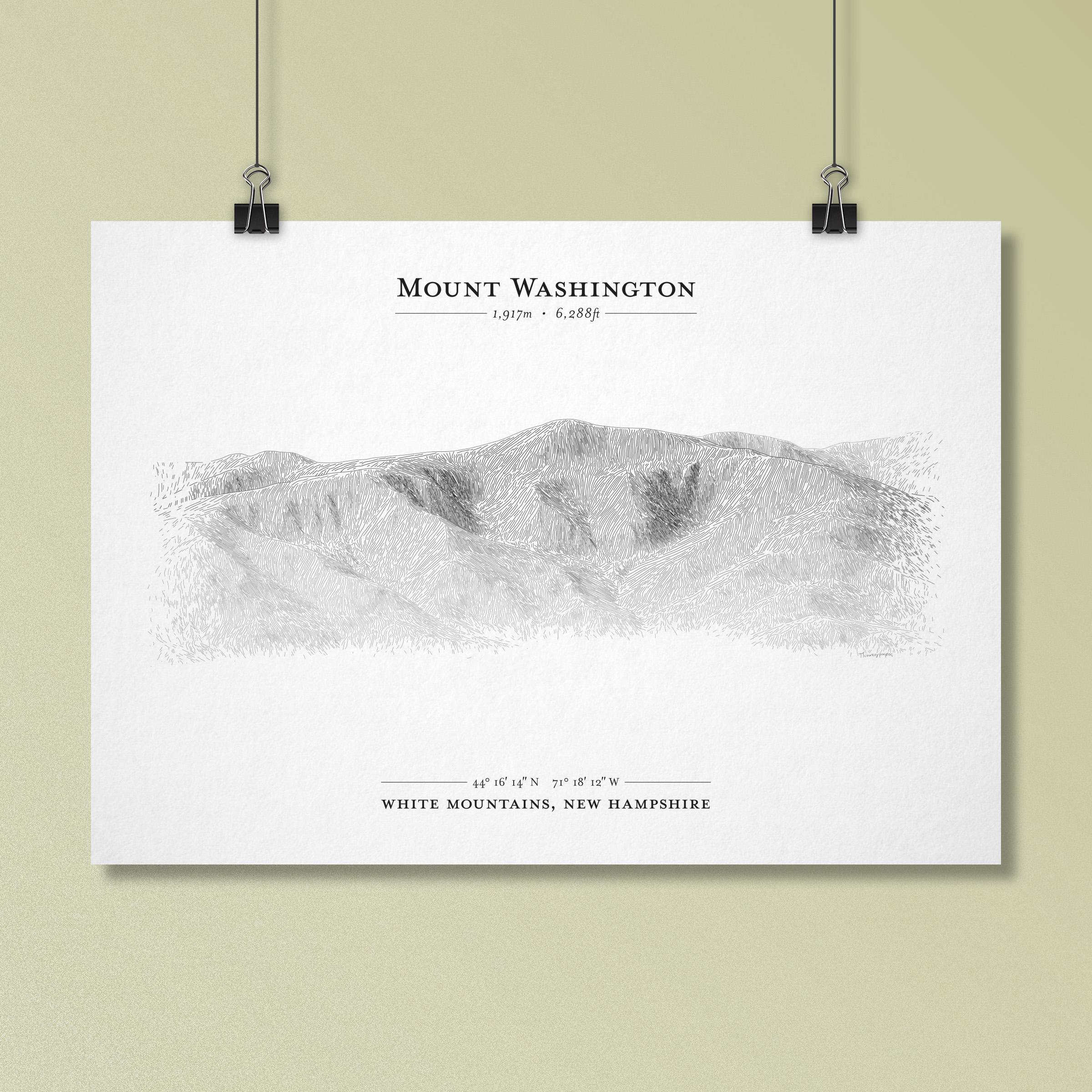 Mount Washington Terrain Sketch Wall Art - Etsy