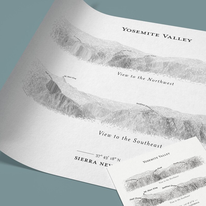 Yosemite Valley Landform Sketch Poster (half Dome, El Capitan, North ...