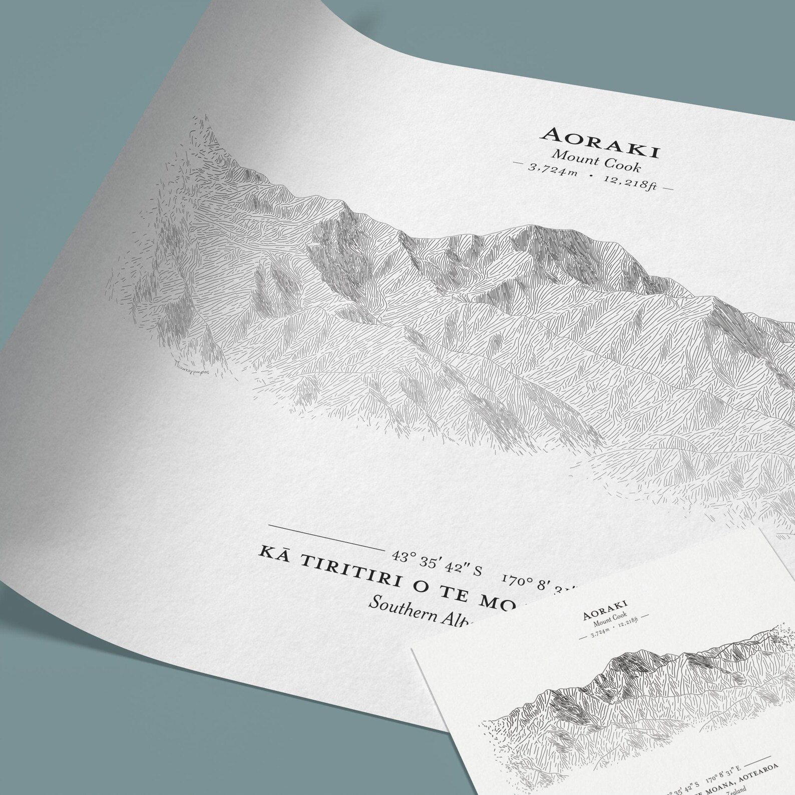 Aoraki / Mt. Cook Terrain Sketch Wall Art - Etsy