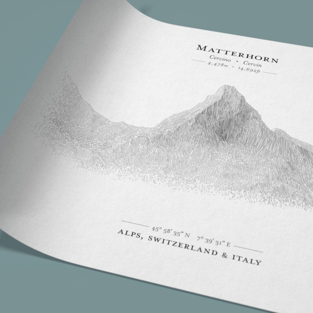 Matterhorn / Cervino / Cervin Terrain Sketch Poster iconic Peak of the ...