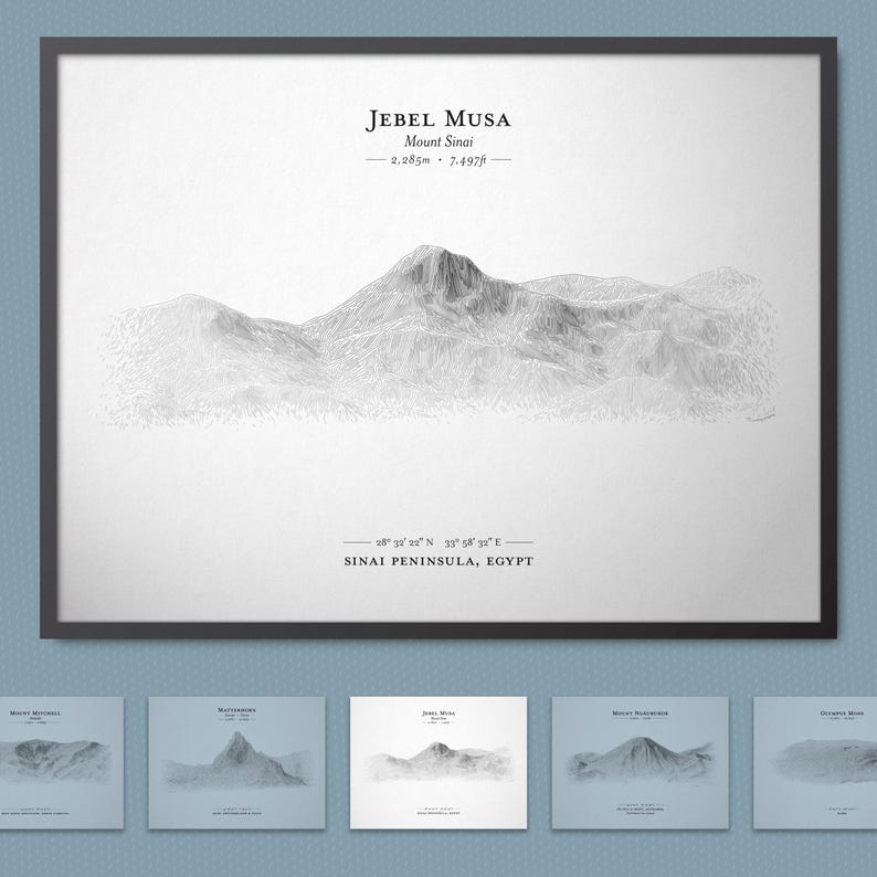 Jebel Musa / Mount Sinai Landform Sketch Poster biblical Mountain ...