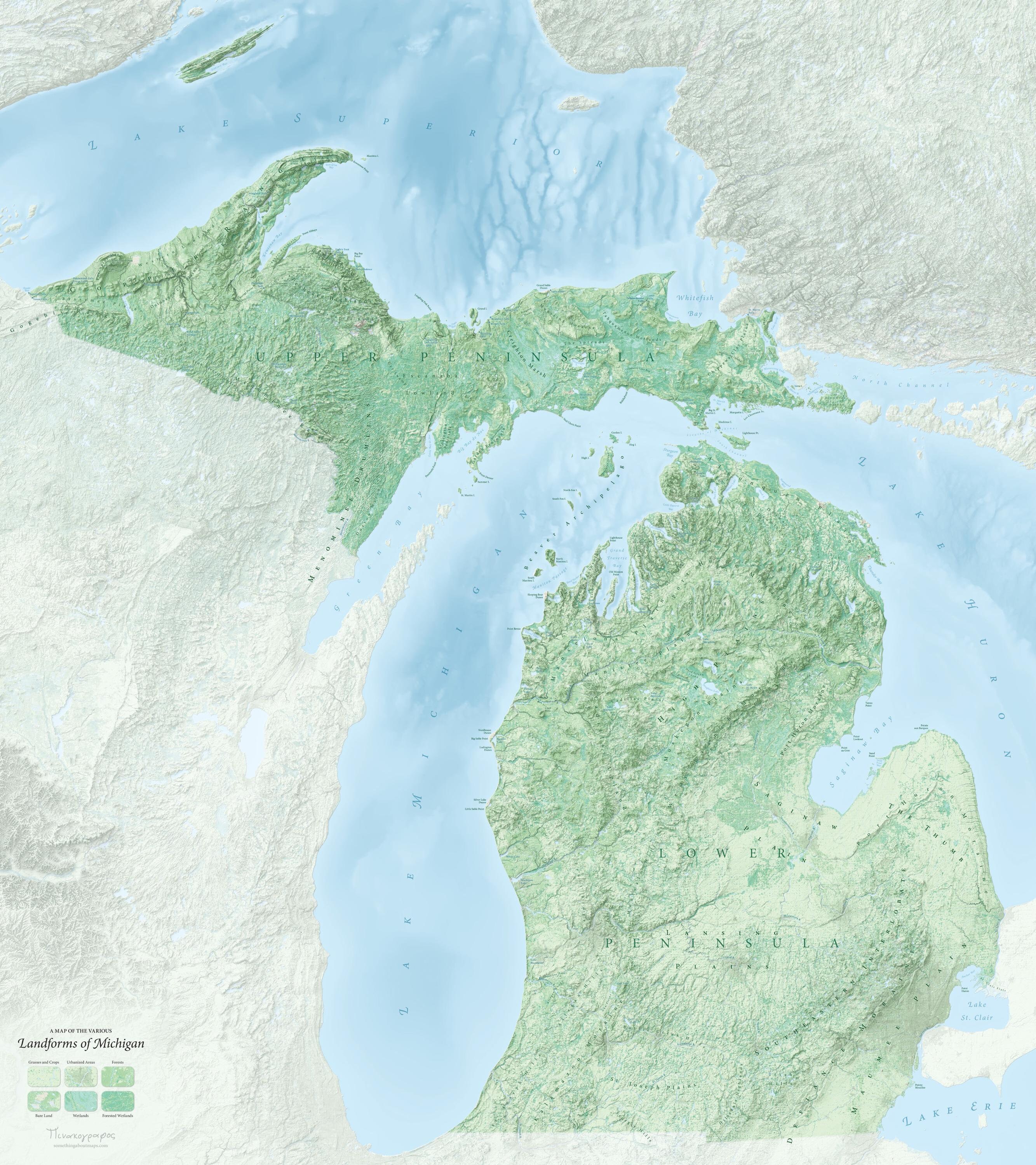 Landforms of Michigan Map Poster - Etsy