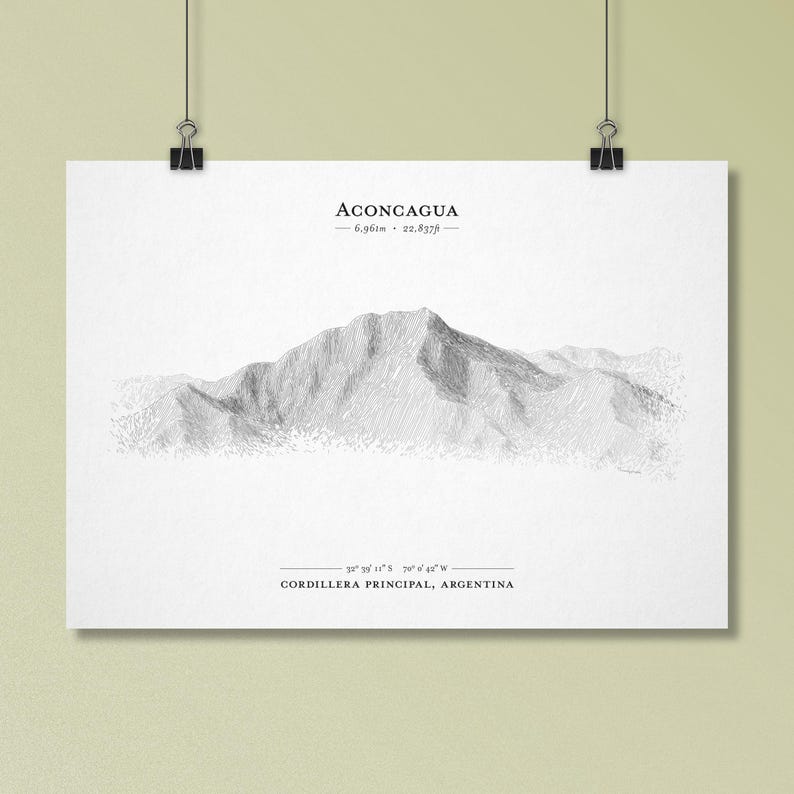 Aconcagua Terrain Sketch Wall Art - Etsy