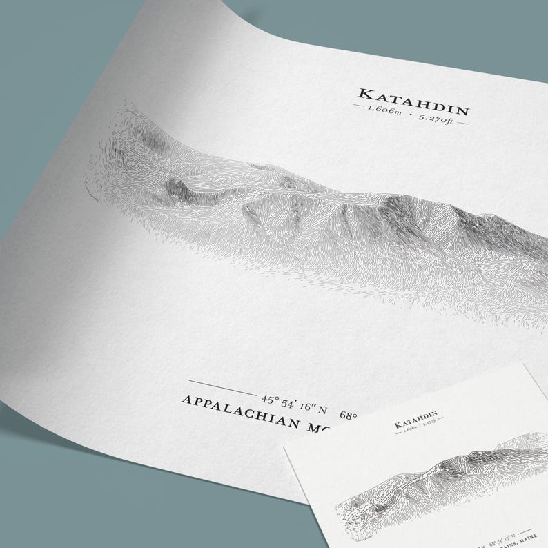 Katahdin Landform Sketch Poster (northern End of the Appalachian Trail ...