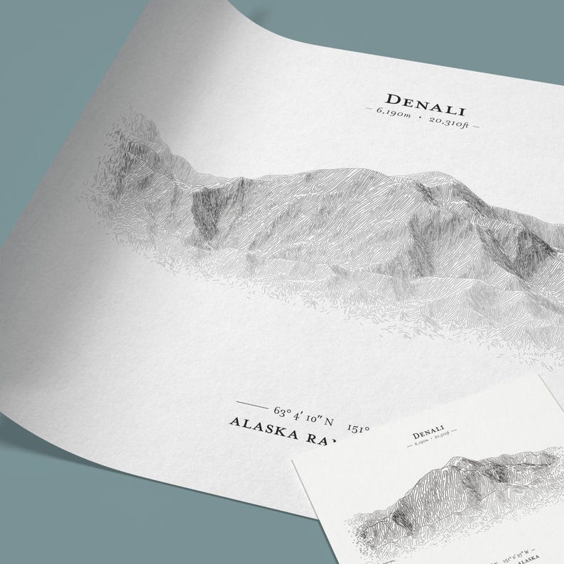 Denali Landform Sketch Poster (highest Peak in North America) | Terrain ...