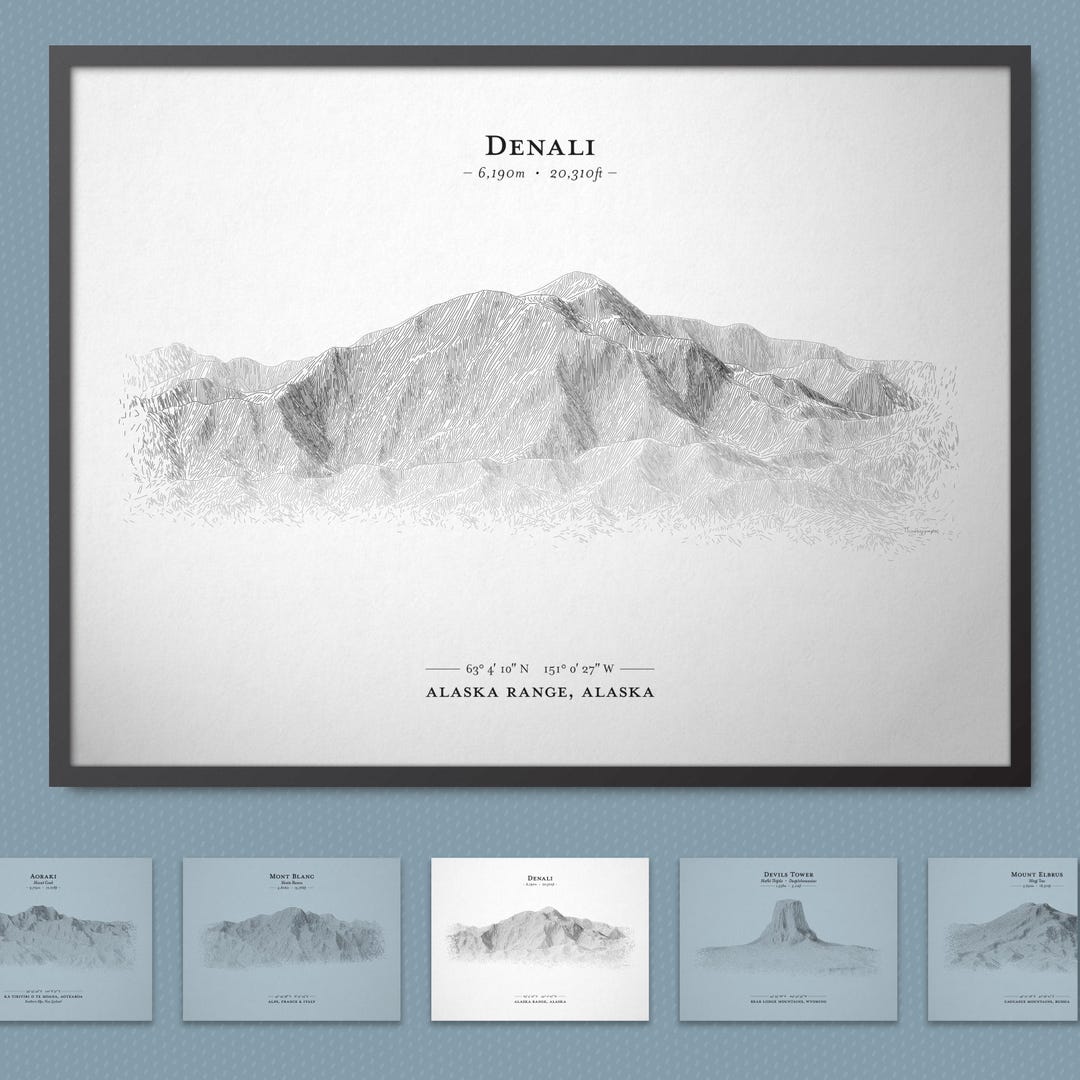 Denali Landform Sketch Poster (highest Peak in North America) | Terrain ...