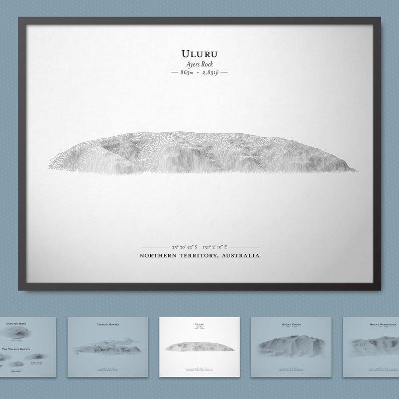Uluru / Ayers Rock Landform Sketch Poster (australian Iconic Monolith ...