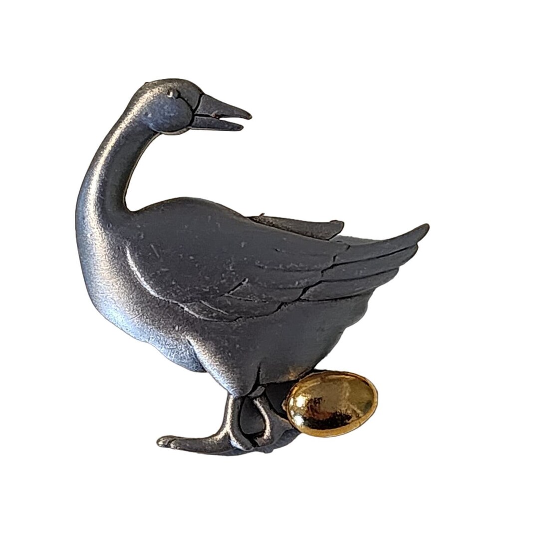 Vintage JJ Pewter Goose With Golden Egg Brooch - Etsy