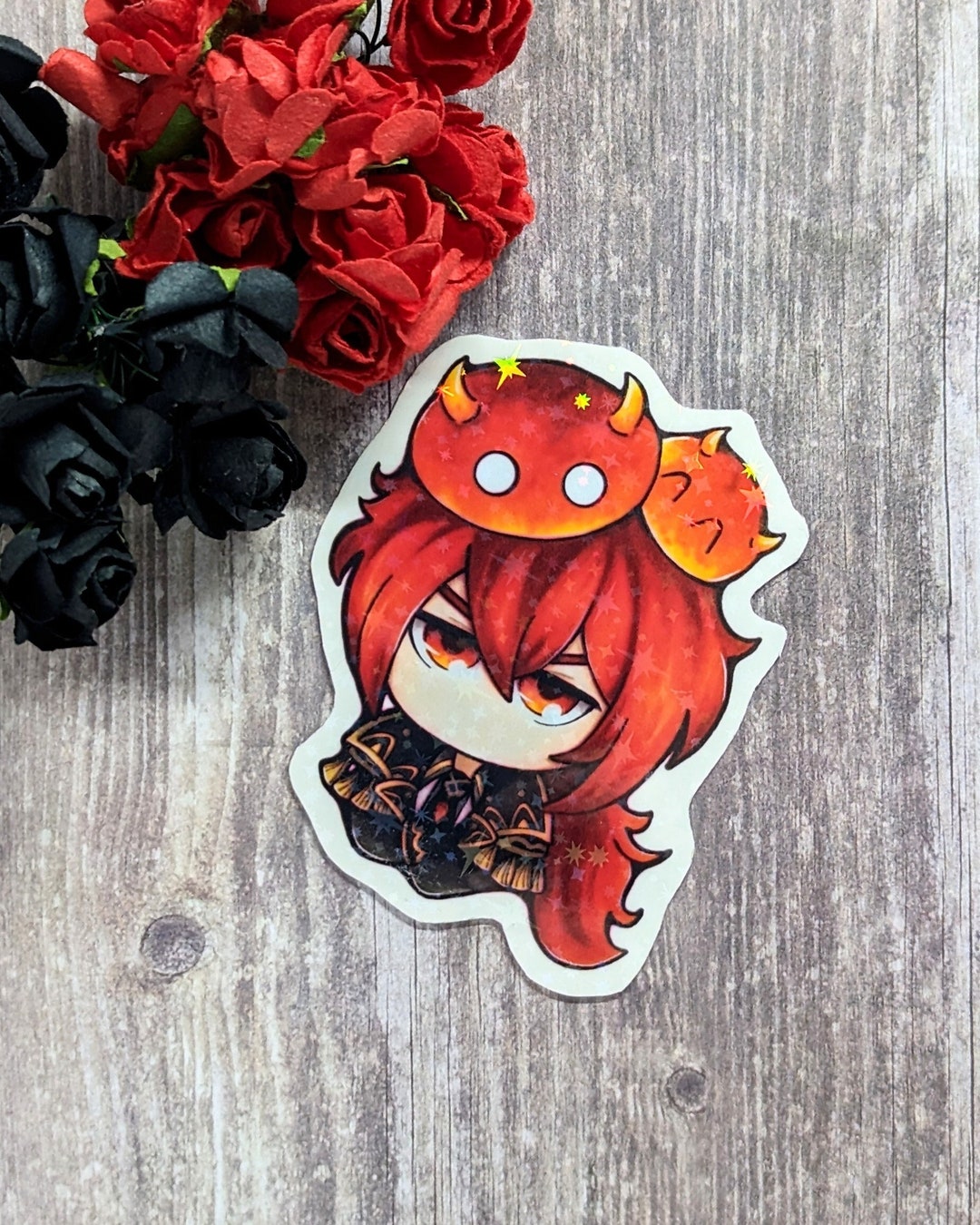 Genshin Impact Sticker Diluc With Pyro Slimes Fanart Creative Gifts for ...
