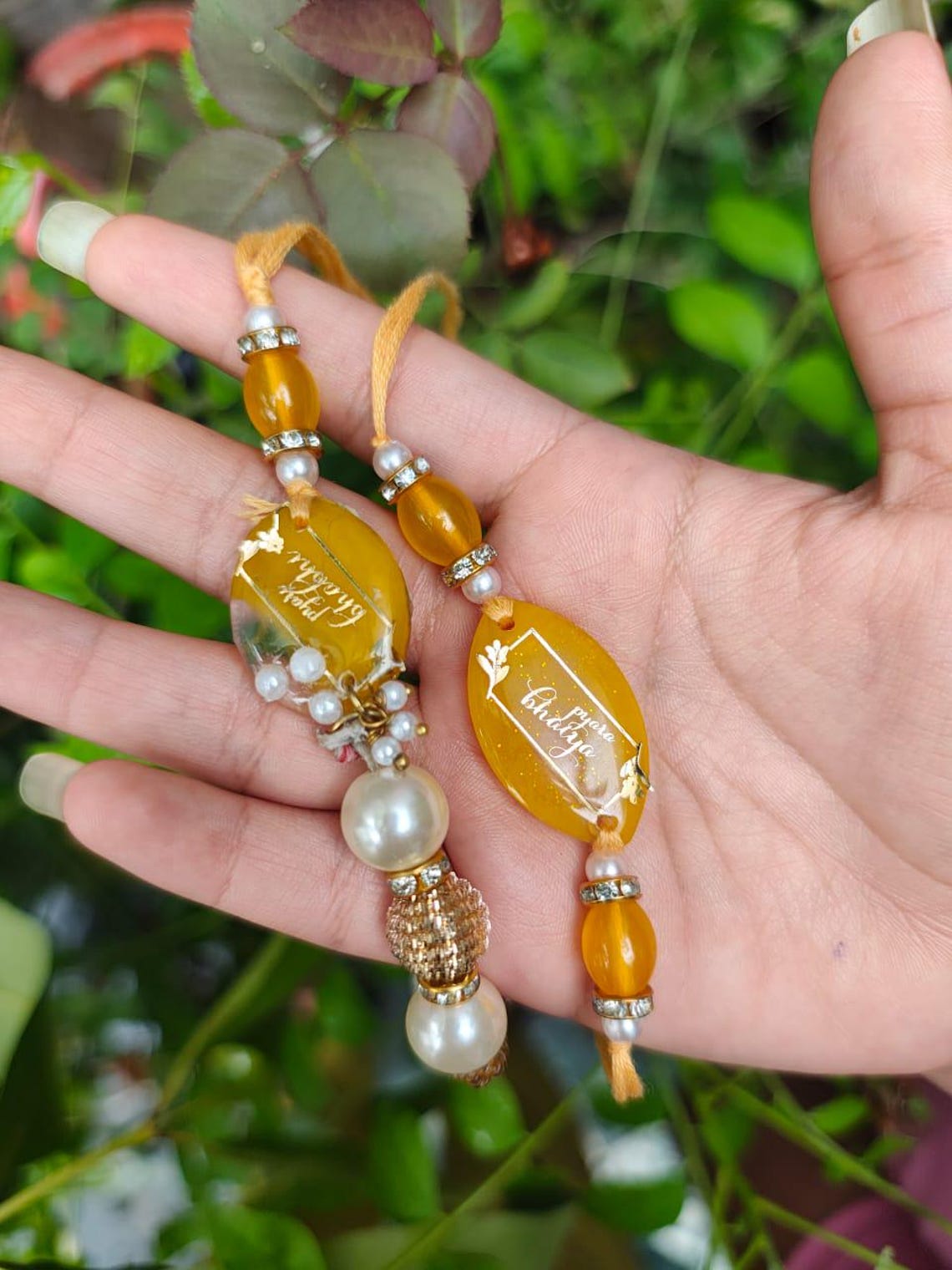 Resin Rakhi Pooja Thali Set: Bhaiya Bhabhi Rakhi, Soun, Roli Chawal - Etsy