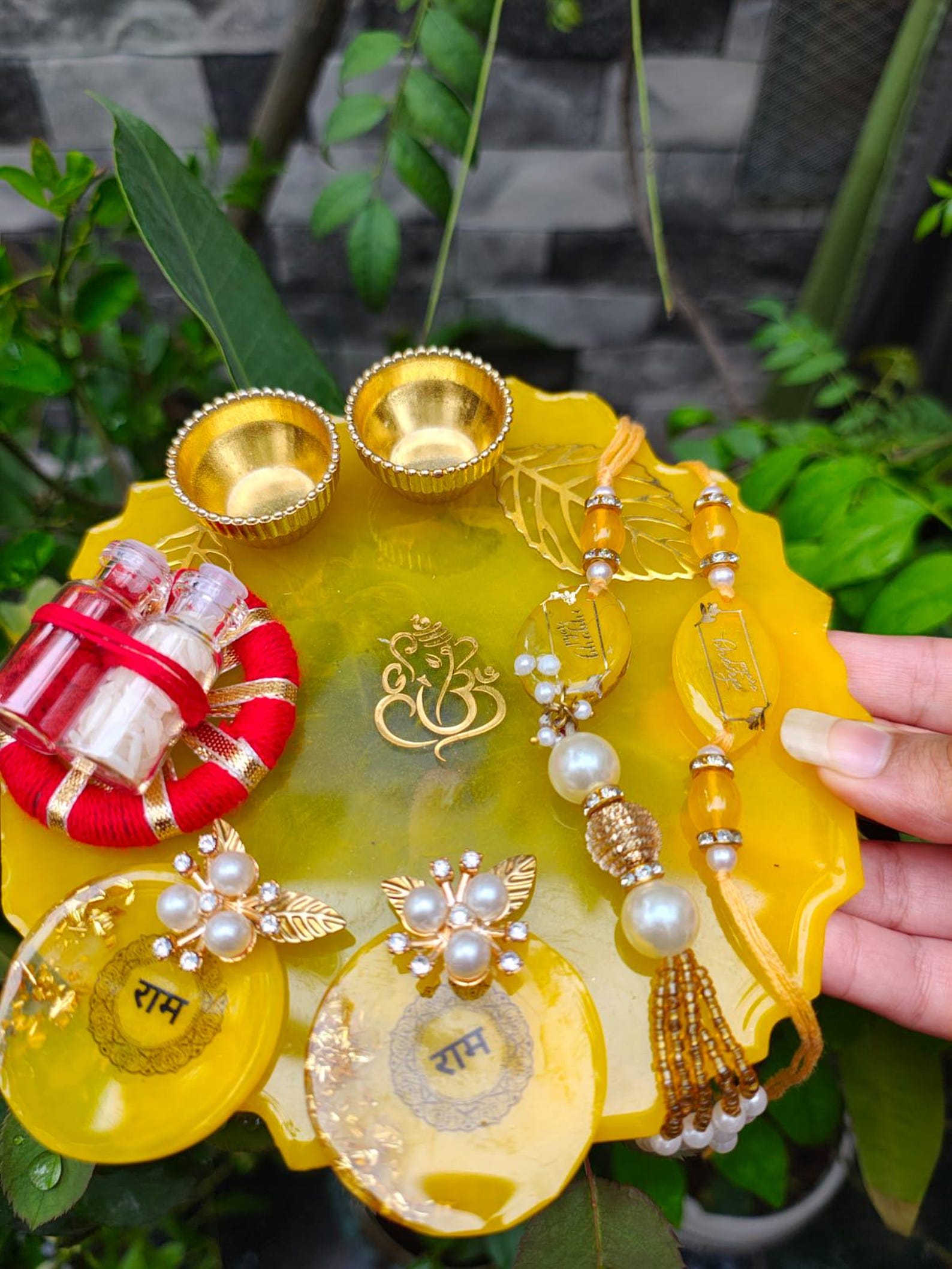 Resin Rakhi Pooja Thali Set: Bhaiya Bhabhi Rakhi, Soun, Roli Chawal - Etsy