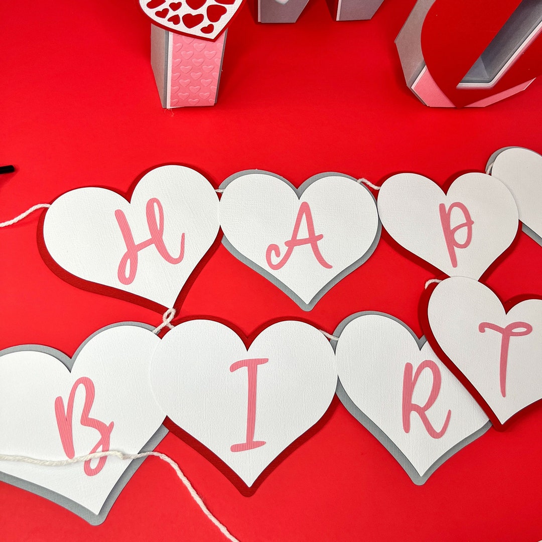 Happy Birthday Hearts Banner, Party Decorations, Hearts Decor, Heart ...
