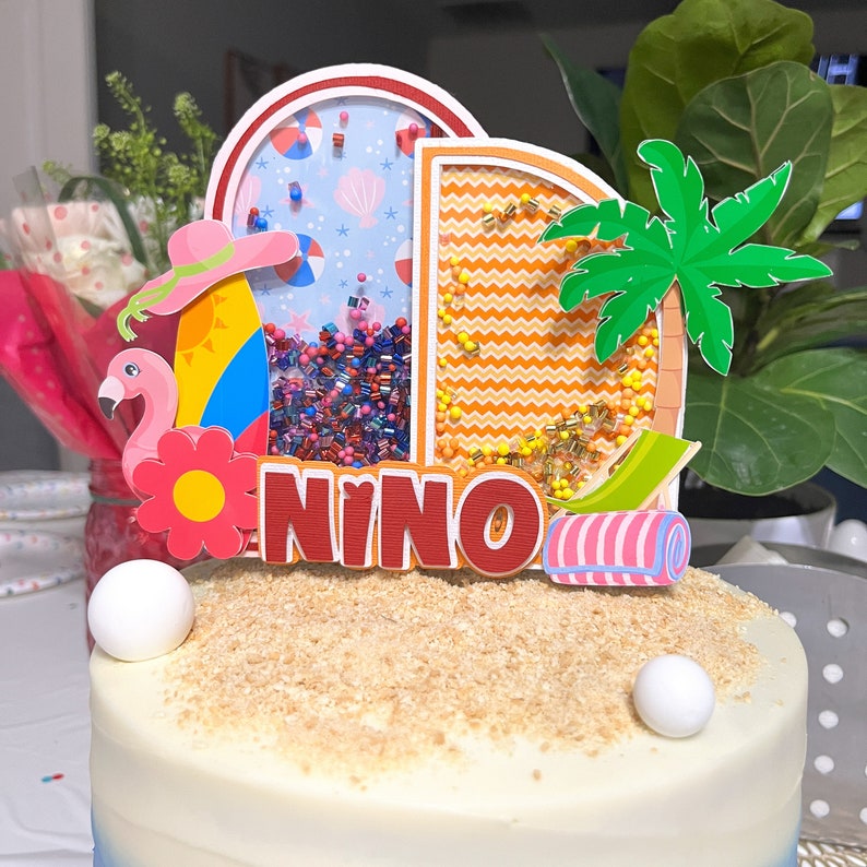 Summer Cake Topper, Beach Cake Topper, Shaker Cake Topper, Tropical ...