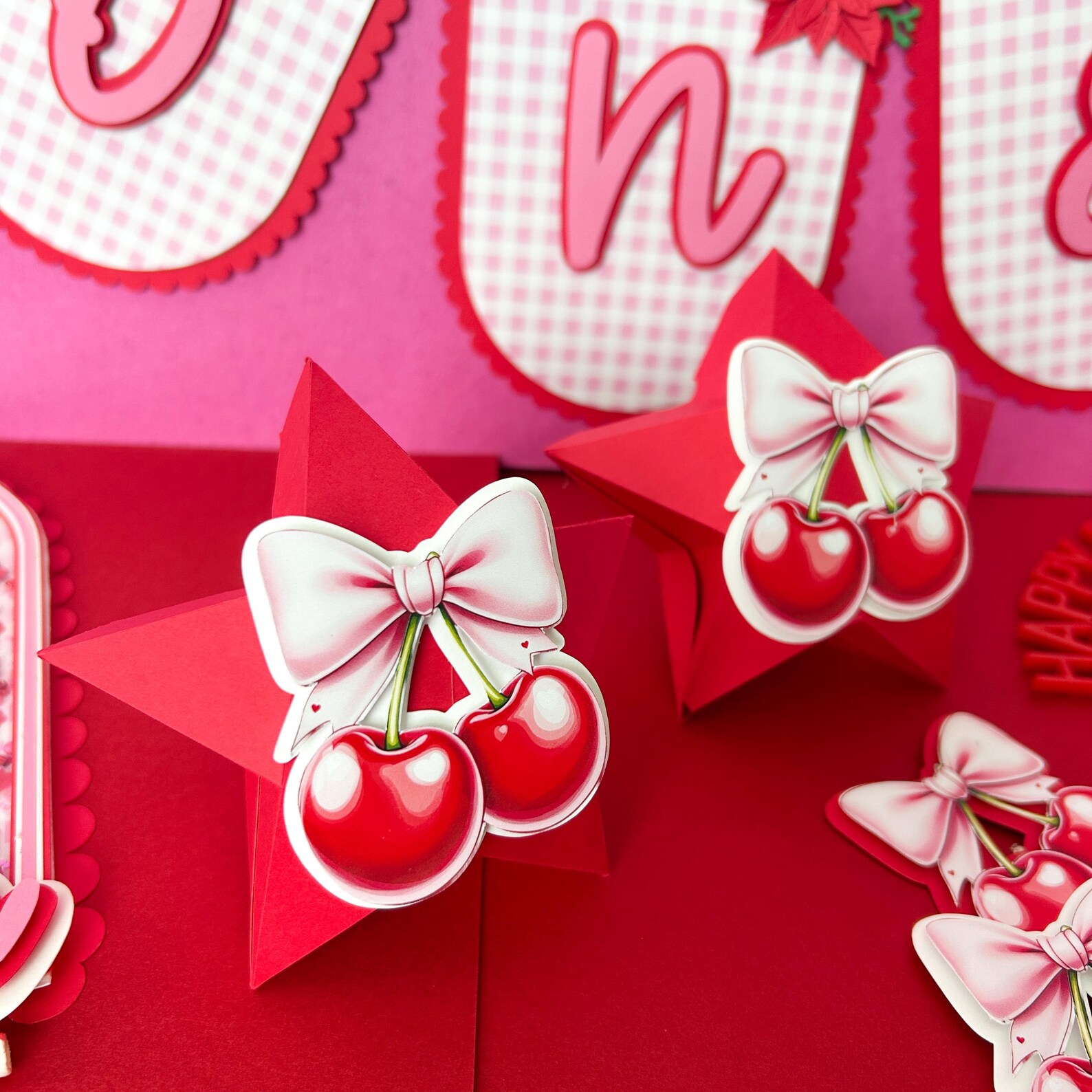 Cherry Favor Boxes Star Shape Treat Box Cherry Party Theme Girl First ...