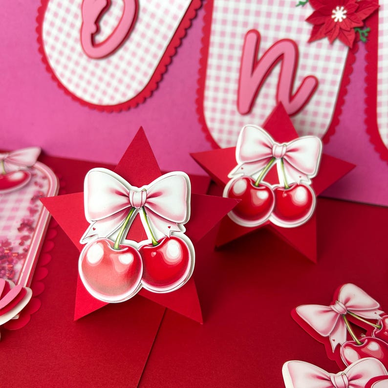 Cherry Favor Boxes Star Shape Treat Box Cherry Party Theme Girl First ...