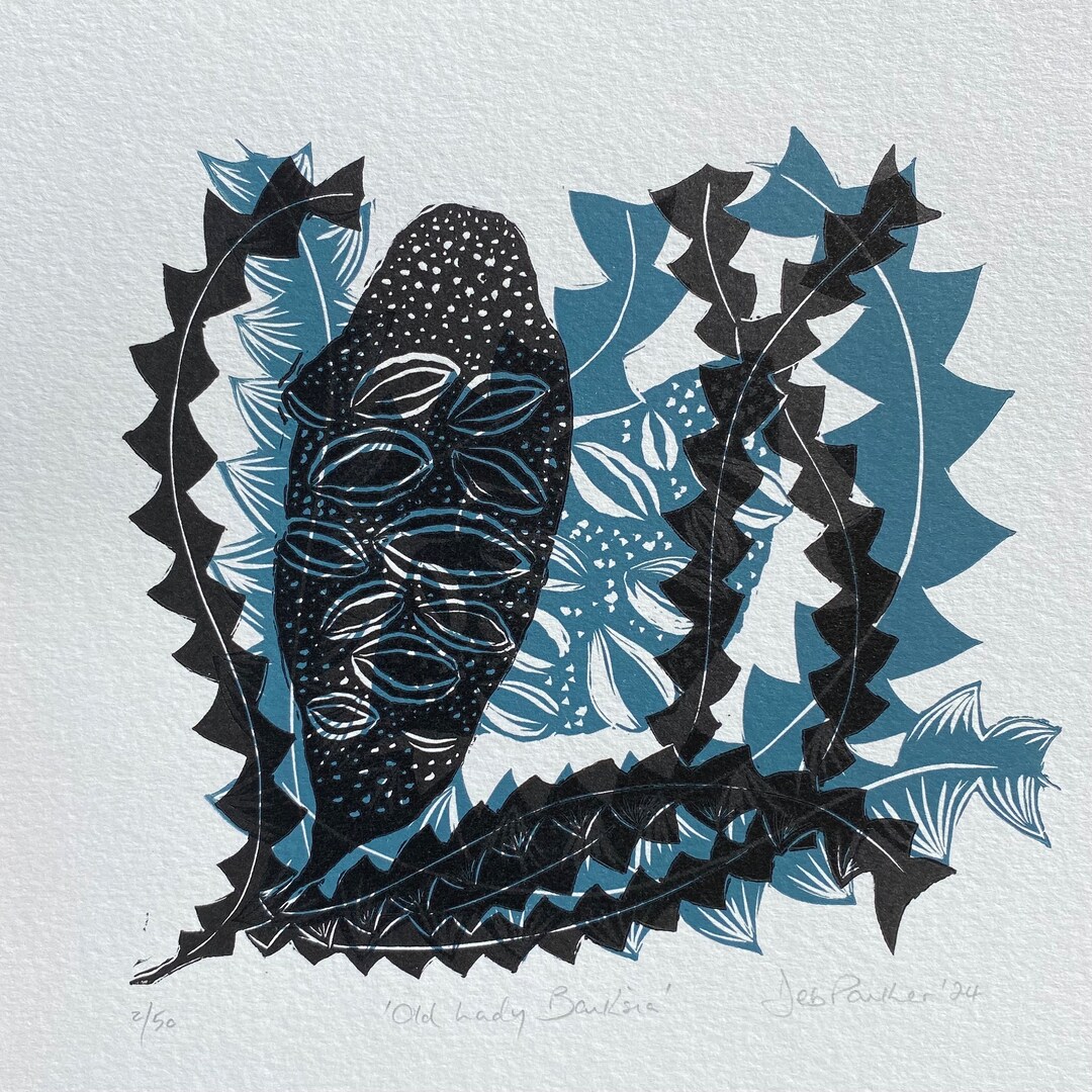 Old Lady Banksia, an Original Handmade Linocut Print of Banksia Leaves ...