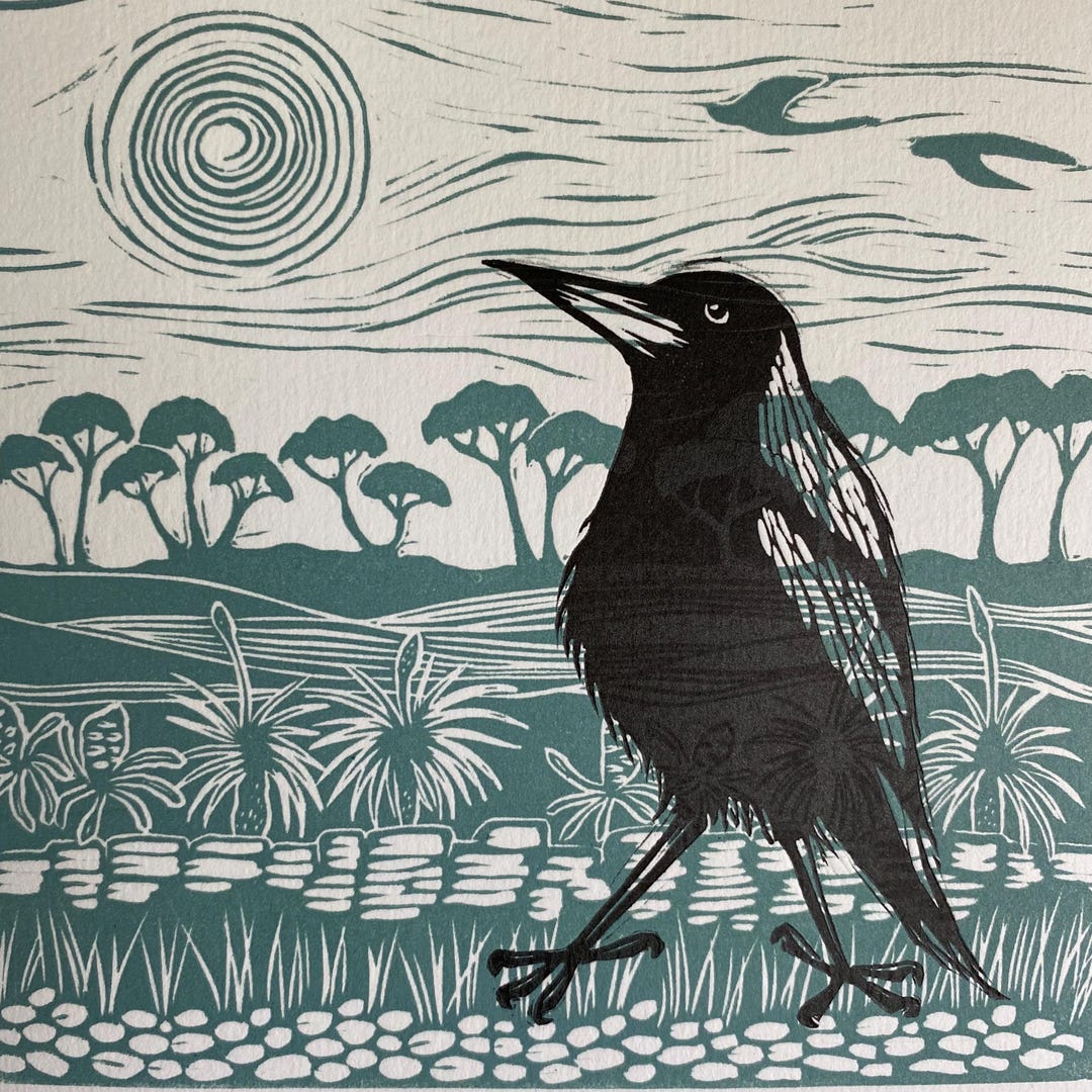 Home Sweet Home - a Linocut Print of a Magpie in an Australian ...
