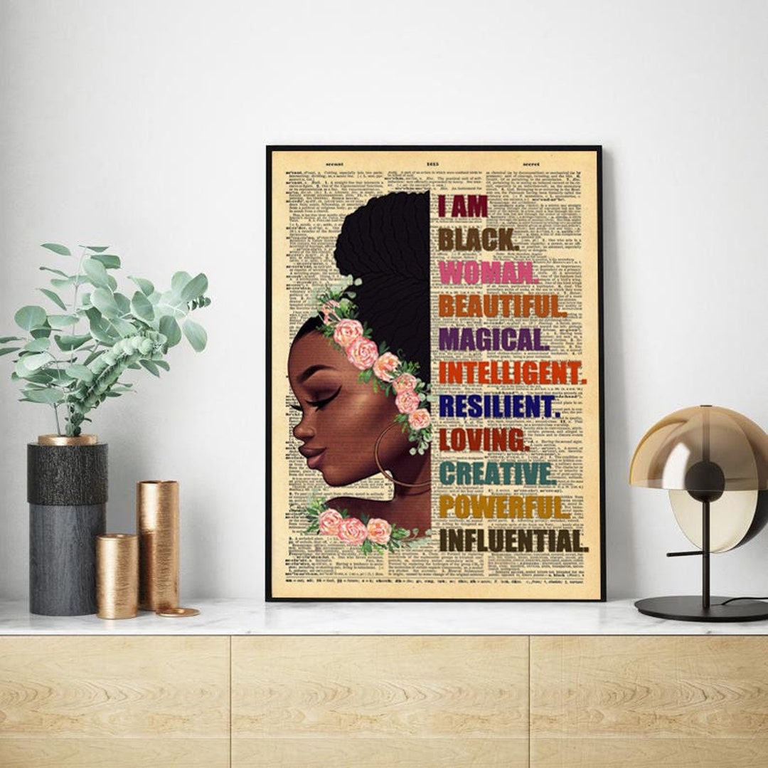 African American Woman Portrait Poster, Afro Queen Portrait Canvas ...