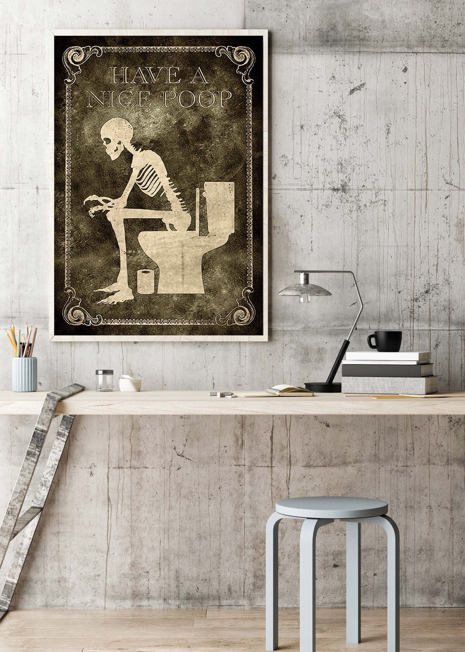 Skeleton Have a Nice Poop Toilet Poster - Love Skull - Love Tattoo Gift ...