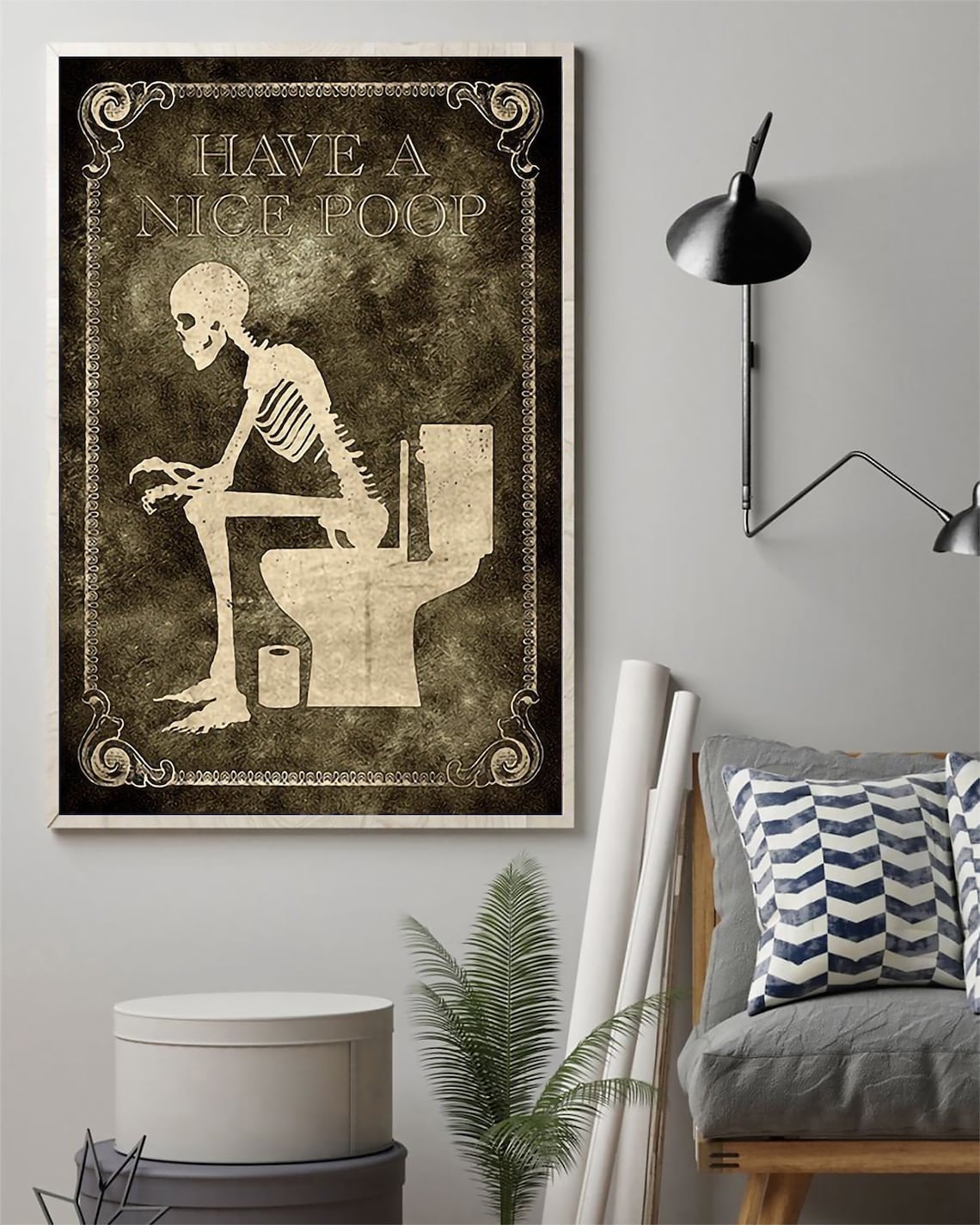 Skeleton Have a Nice Poop Toilet Poster - Love Skull - Love Tattoo Gift ...