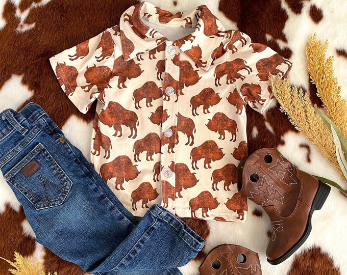 Buffalo Print Button-up Top Short Sleeve Shirt Boho - Etsy