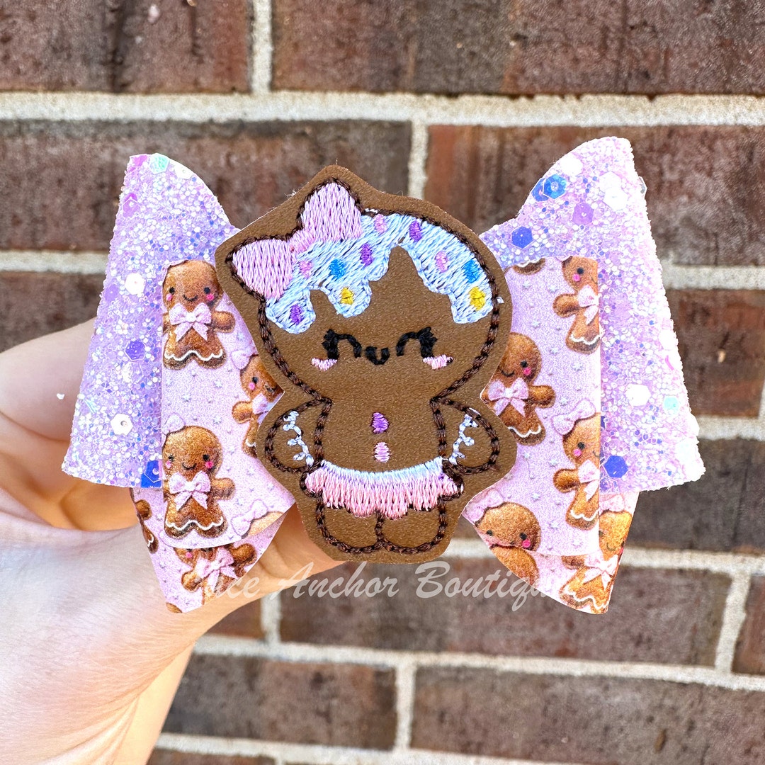 Gingerbread Holiday Hair Bows - Festive Glitter Pink White Gold Clip ...