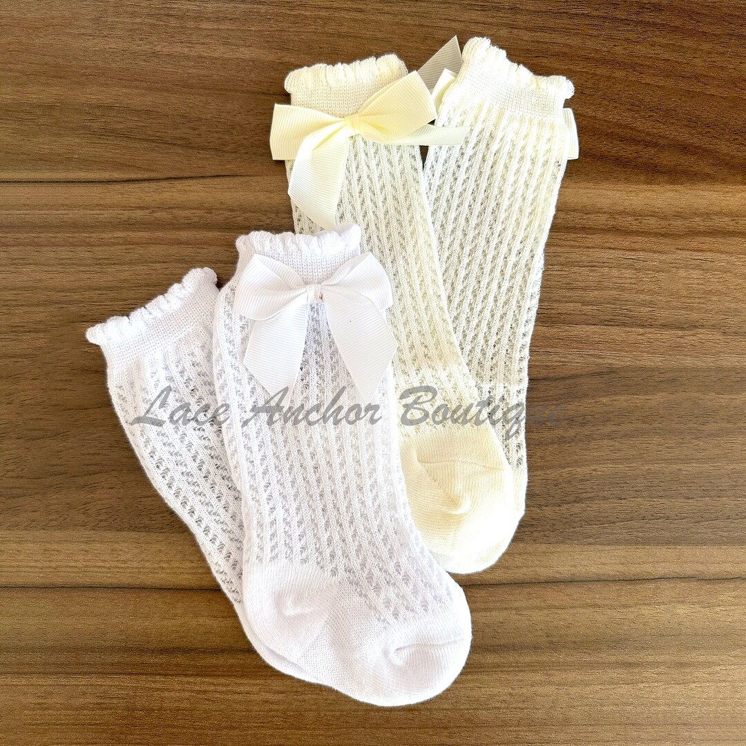 Knee High Baby Girl Bow Socks - Crochet Knit Infant Sock - Etsy