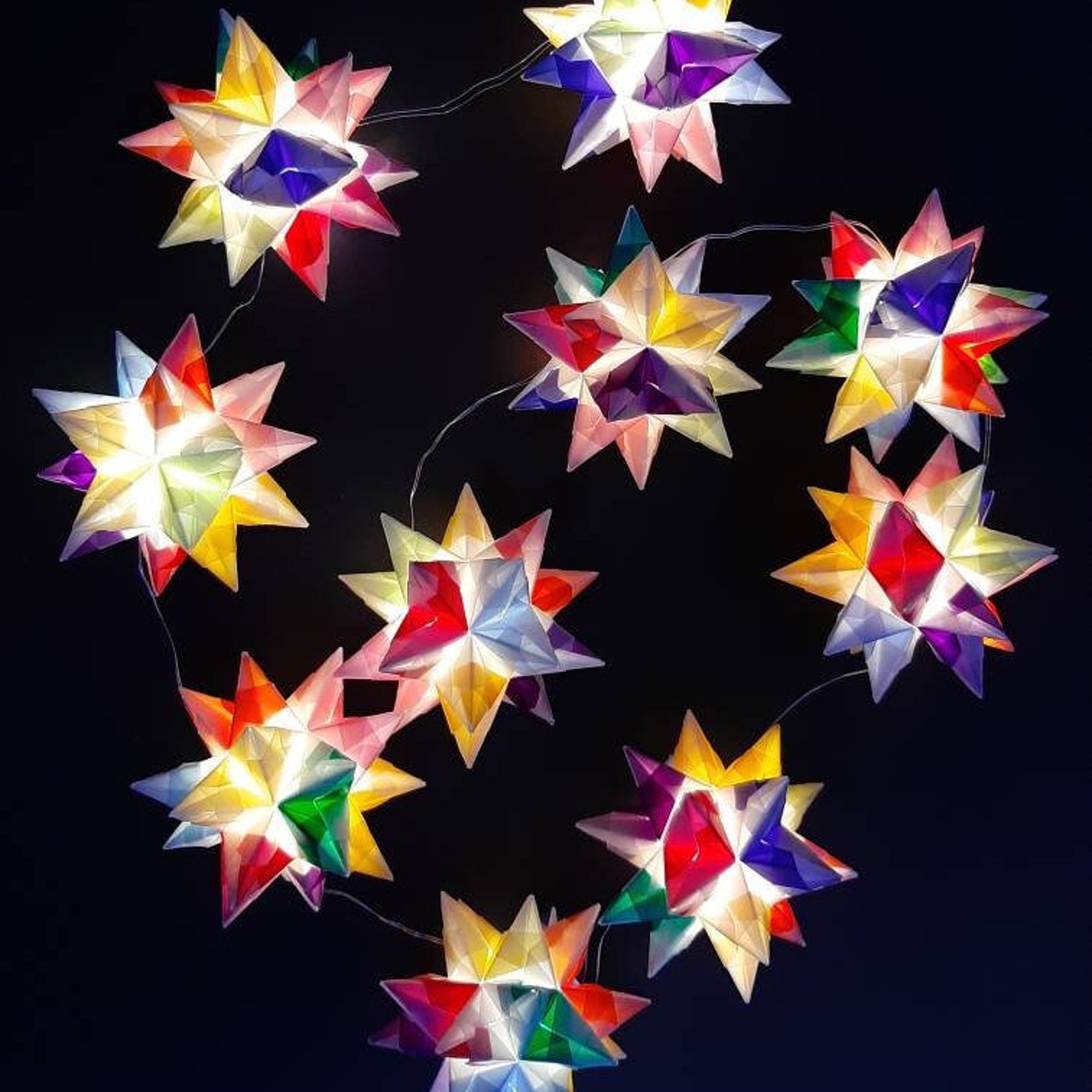 Origami Bastelset Bascetta 10 Sterne weiß/farbig transparent 4,5 cm x 4 ...