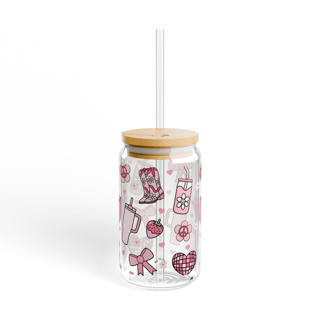 Pink Girly Sipper Glass, 16oz Cute Cups Boots Disco Heart, Unique ...